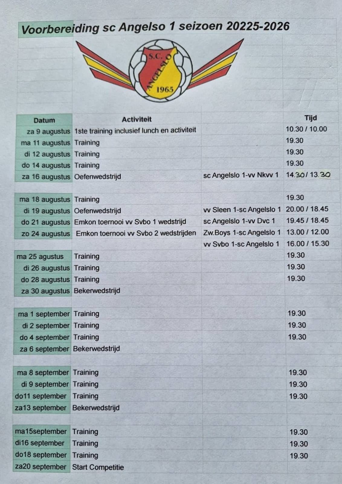 Voorbereiding 1ste elftal! - SC Angelslo